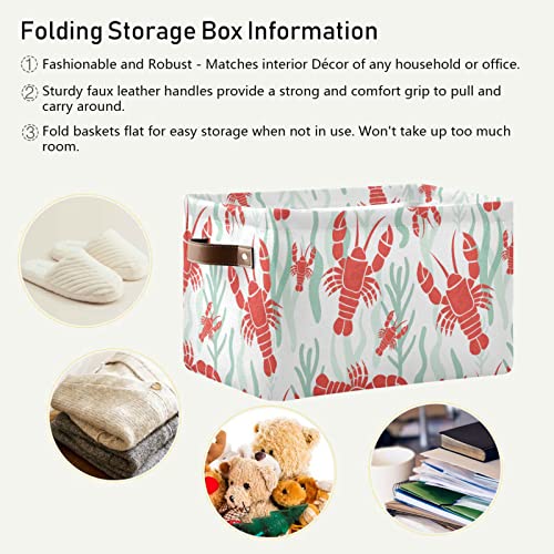 Lobster Storage Basket Set of 2 Large Fabric Beach Storage Basket Bins Box Cube with Handles Collapsible Closet Shelf Clothes Organizer Basket for Nursery Bedroom