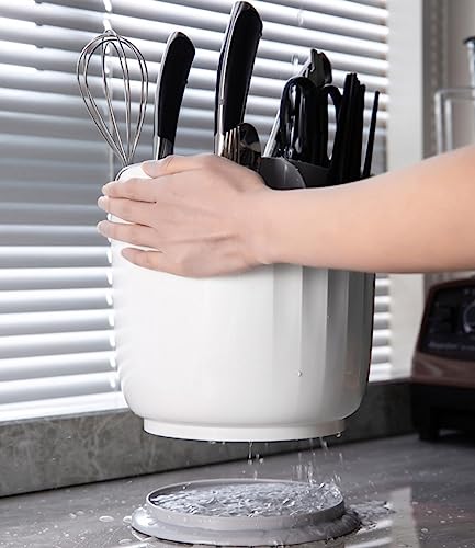 Komost Rotating Utensil Holder for Countertop, Utensil Organizer Caddy Crock for Kitchen Counter, Knife Holder Storage Rack