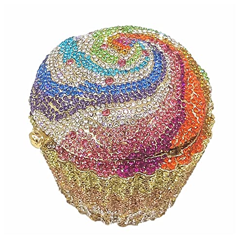 DJBM Cute Cupcake Rhinestone Clutch Diamond Crystal Purse Evening Bags for Women Party Wedding Cocktail Prom, Multicolor