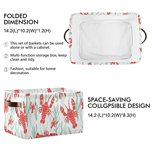 Lobster Storage Basket Set of 2 Large Fabric Beach Storage Basket Bins Box Cube with Handles Collapsible Closet Shelf Clothes Organizer Basket for Nursery Bedroom