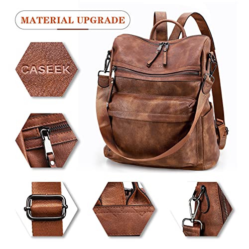 CASEEK Women Backpack Purse Fashion Leather Designer Shoulder Bags Casual Travel Bag Multipurpose Convertible Satchel Handbag