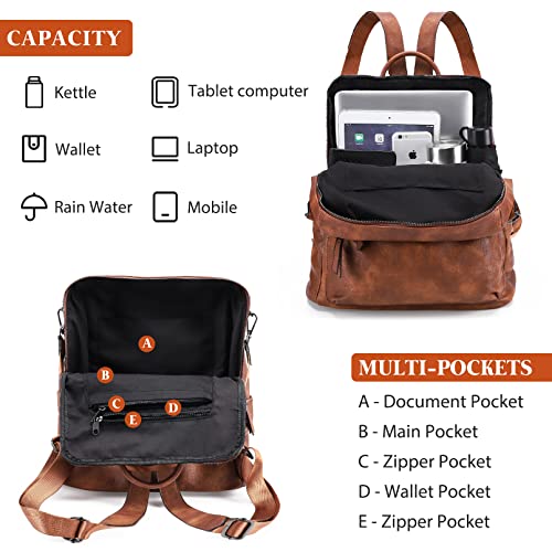 CASEEK Women Backpack Purse Fashion Leather Designer Shoulder Bags Casual Travel Bag Multipurpose Convertible Satchel Handbag