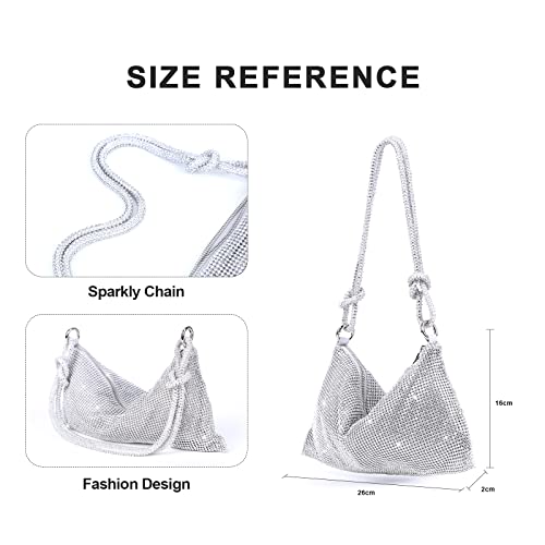 Rhinestone Purse for Women Chic Bling Evening Handbag Shiny Hobo Bag Sparkly Shoulder Bag for Party Wedding Dinner