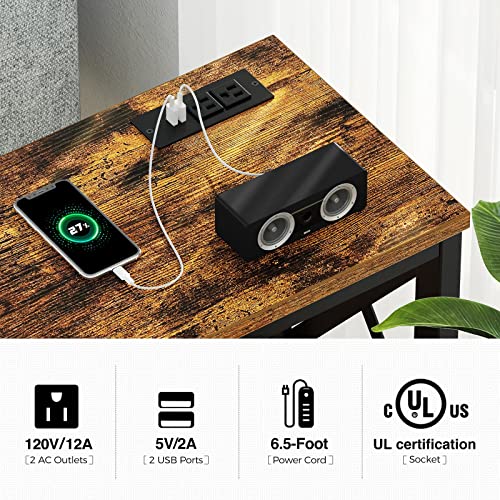 Rolanstar Sofa Table with Charging Station, 3 Tier Narrow Console Table with Storage Shelf and Power Outlet, 47” Entryway Table Metal Frame Behind Sofa Couch Hallway Entrance for Living Room