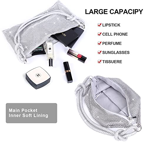 Rhinestone Purse for Women Chic Bling Evening Handbag Shiny Hobo Bag Sparkly Shoulder Bag for Party Wedding Dinner