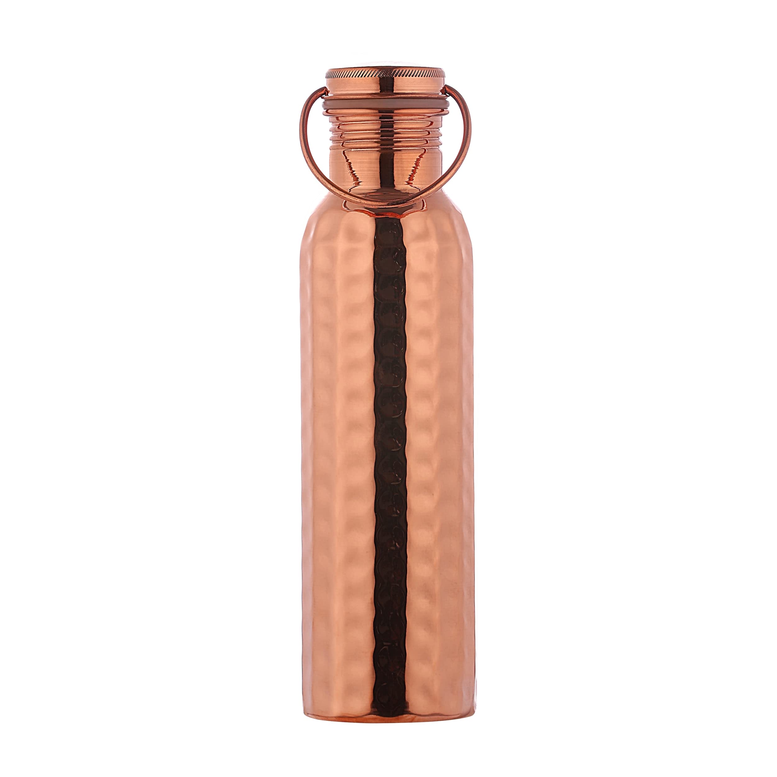 HealthGoodsIn - Pure Copper Hammered Water Bottle with Carrying Handle 600 Ml (20.28 Fluid Ounce) | Seamless Leakproof Water Bottle for Ayurvedic Benefits