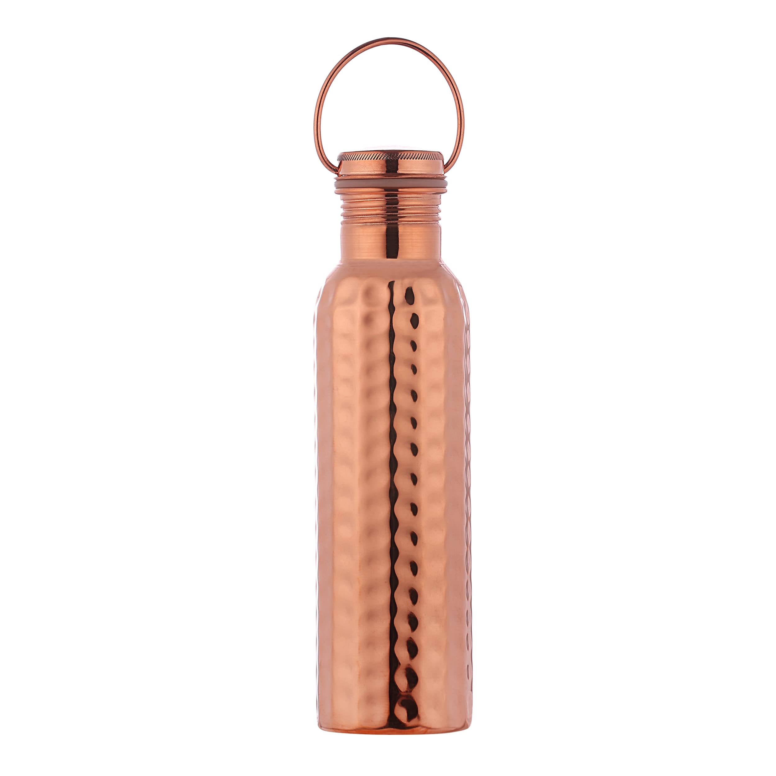 HealthGoodsIn - Pure Copper Hammered Water Bottle with Carrying Handle 600 Ml (20.28 Fluid Ounce) | Seamless Leakproof Water Bottle for Ayurvedic Benefits