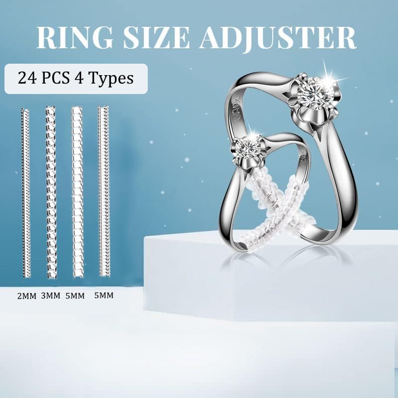 Ring Size Adjuster for Loose Rings - Invisible Spiral Transparent Silicone Ring Guard Clip Jewelry Tightener Resizer Set for Making Jewelry Fitter, Sizer, Guard, Spacer (8 Pack, 4 Sizes )