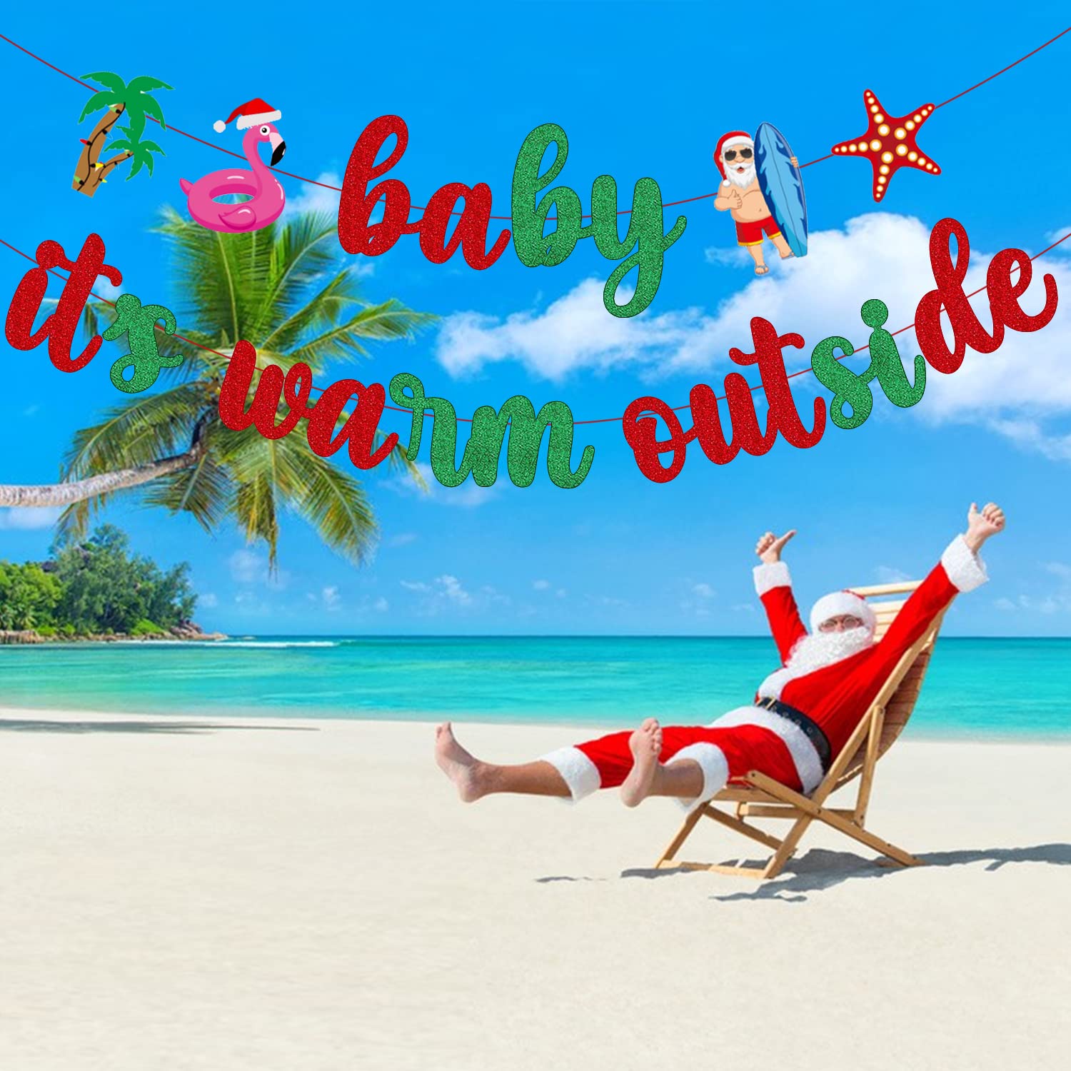 July Christmas Party Decorations, Baby Its Warm Outside Banner,Hawaii Mele Kalikimaka Christmas Decorations, Tropical Summer Christmas Banner Decorations