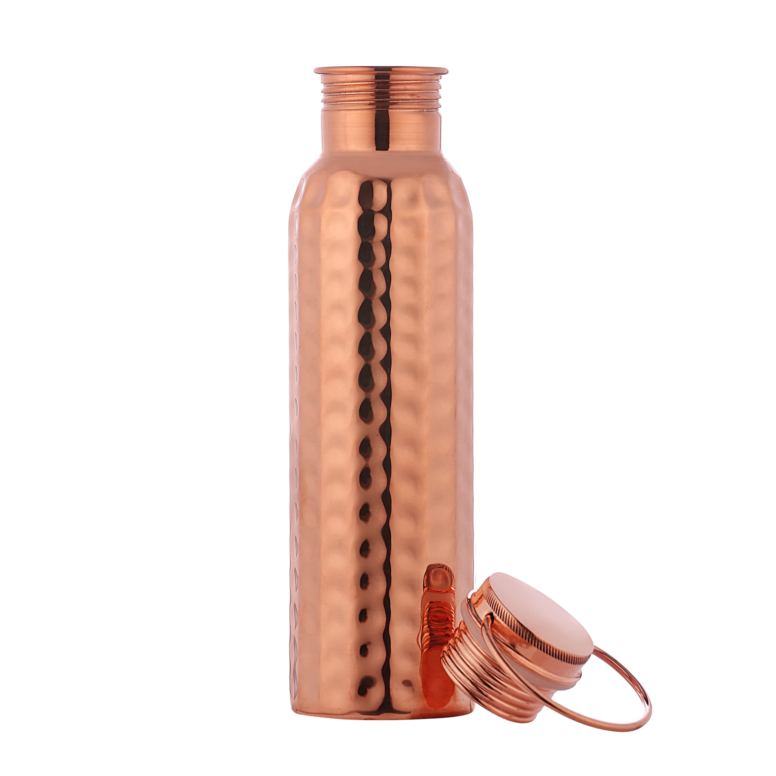 HealthGoodsIn - Pure Copper Hammered Water Bottle with Carrying Handle 600 Ml (20.28 Fluid Ounce) | Seamless Leakproof Water Bottle for Ayurvedic Benefits