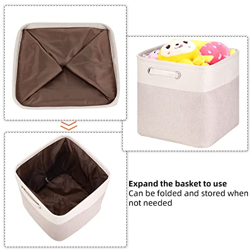 Fabric Cube Storage Boxes Foldable Storage Bins Silver Khaki and Beige Patchwork Storage Baskets Cube Storage Bins with Handle Cubes Inserts Storage for Home and Office Supplies 13x13x13 cube organizer bin 3 Pcs/Pack