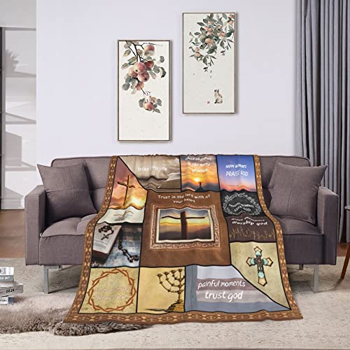 WISH TREE Christian Gifts for Women Scripture Throw Blanket Religious Spiritual Gifts with Bible Verse, Inspirational Thoughts and Healing Prayers Gift for Women Men 50"x60"(Collage)