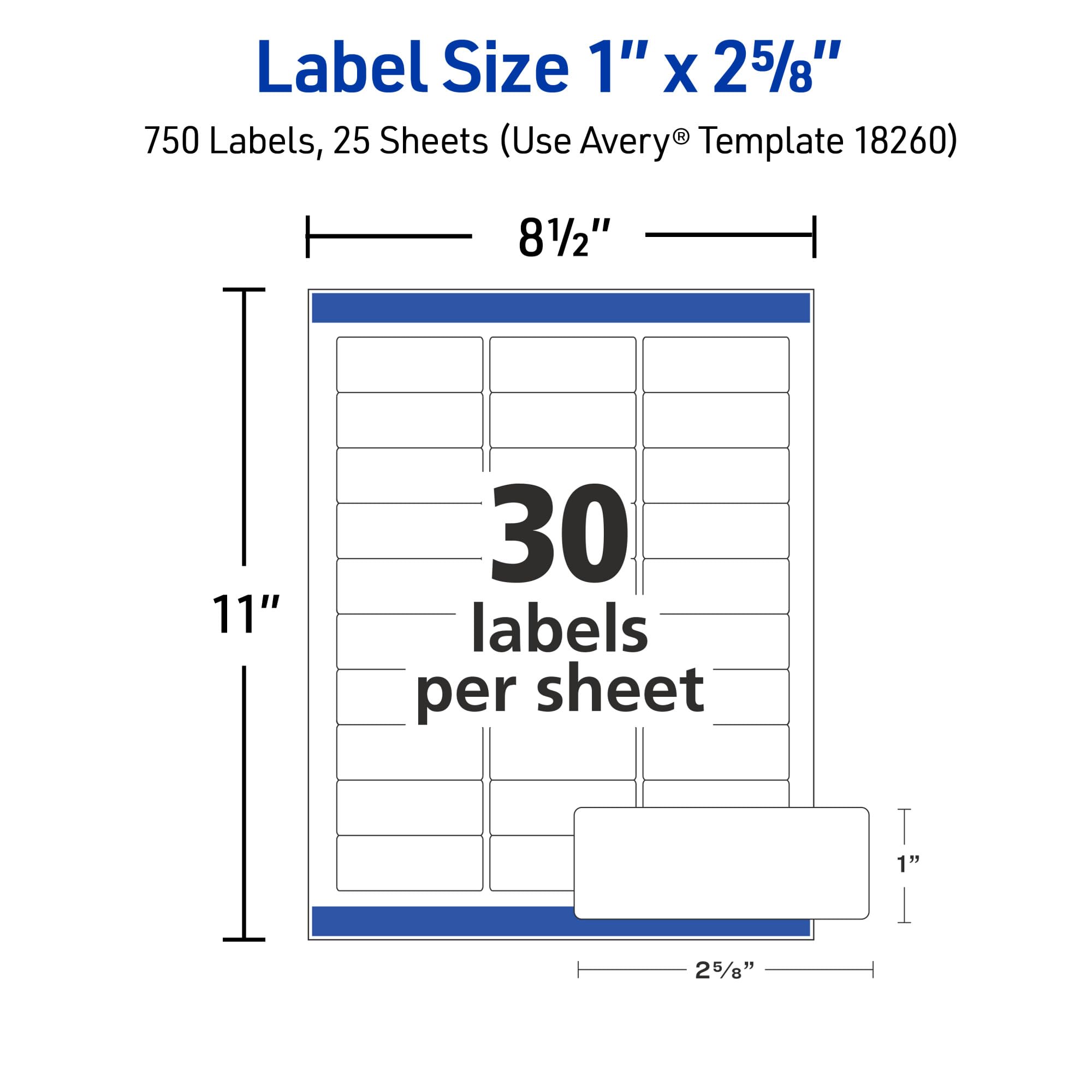 Avery Easy Peel Printable Address Labels with Sure Feed, 1" x 2-5/8", White, 750 Blank Mailing Labels (18260)