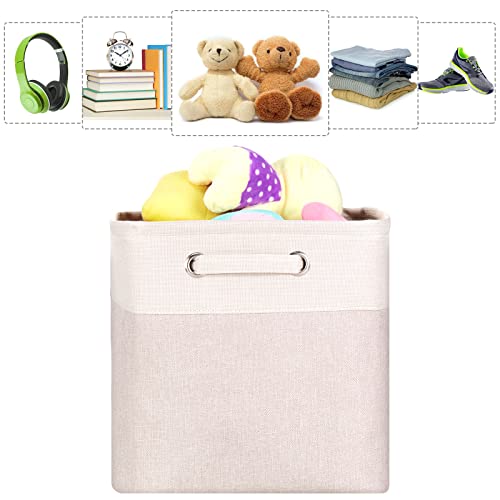 Fabric Cube Storage Boxes Foldable Storage Bins Silver Khaki and Beige Patchwork Storage Baskets Cube Storage Bins with Handle Cubes Inserts Storage for Home and Office Supplies 13x13x13 cube organizer bin 3 Pcs/Pack