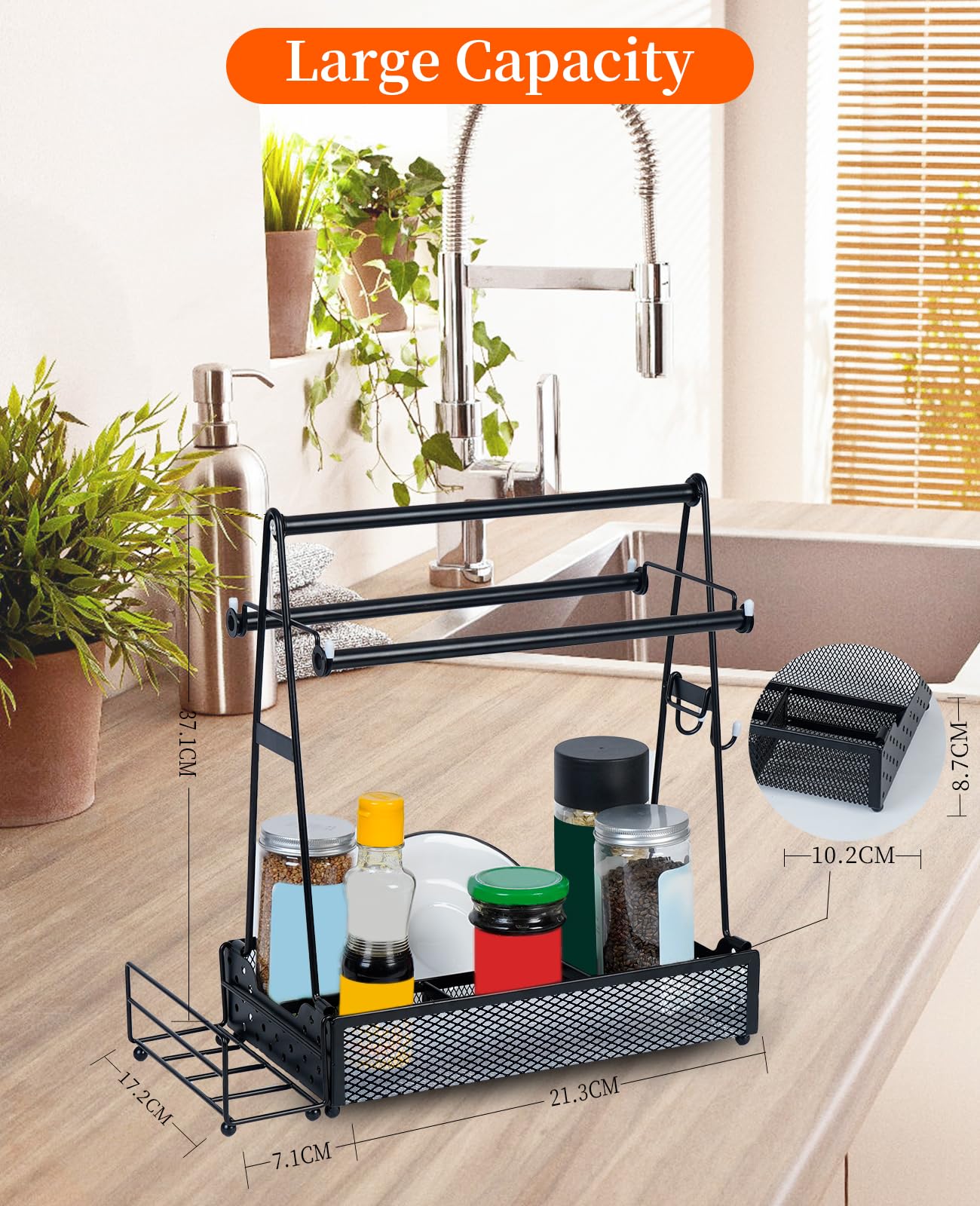Rehuijao Grill Caddy BBQ Caddy for Outdoor Grill, Large Grill Caddy with Paper Towel Holder, Picnic Caddy for Camping, Grill Caddy Organizer for Plates and Utensils