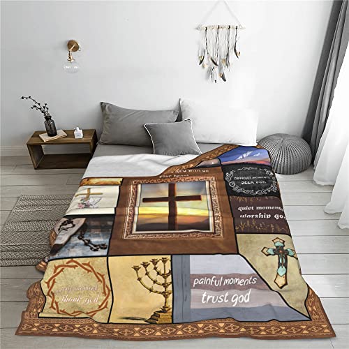 WISH TREE Christian Gifts for Women Scripture Throw Blanket Religious Spiritual Gifts with Bible Verse, Inspirational Thoughts and Healing Prayers Gift for Women Men 50"x60"(Collage)