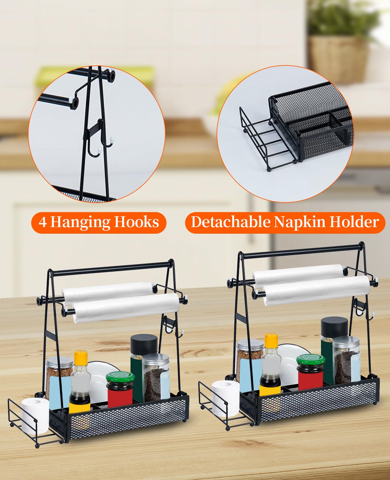 Rehuijao Grill Caddy BBQ Caddy for Outdoor Grill, Large Grill Caddy with Paper Towel Holder, Picnic Caddy for Camping, Grill Caddy Organizer for Plates and Utensils