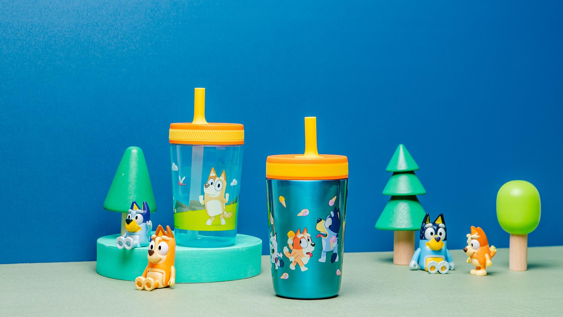 Zak Designs Bluey Kelso Tumbler Set, Leak-Proof Screw-On Lid with Straw, Bundle for Kids Includes Plastic and Stainless Steel Cups with Bonus Sipper, 3pc Set, Non-BPA