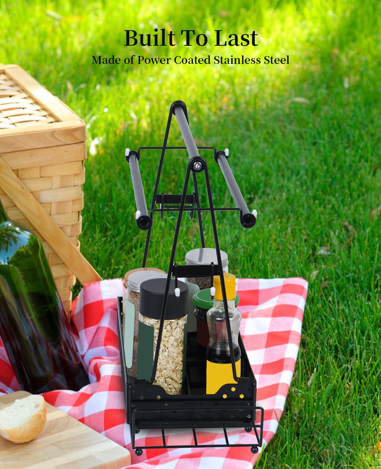 Rehuijao Grill Caddy BBQ Caddy for Outdoor Grill, Large Grill Caddy with Paper Towel Holder, Picnic Caddy for Camping, Grill Caddy Organizer for Plates and Utensils