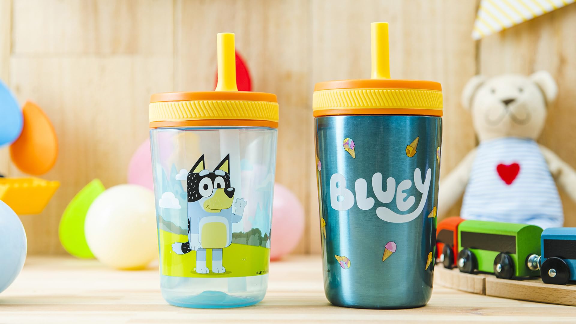 Zak Designs Bluey Kelso Tumbler Set, Leak-Proof Screw-On Lid with Straw, Bundle for Kids Includes Plastic and Stainless Steel Cups with Bonus Sipper, 3pc Set, Non-BPA