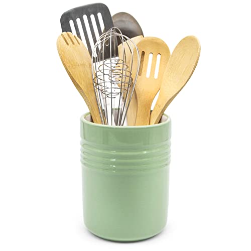 Kook Utensil Holder, Kitchen Utensil Holder, for Kitchen Counter, Ceramic, Premium Kitchen & Dining, Utensil Organizer, Countertop Organizer, Kitchen Counter Decor, 5.3”, Dishwasher Safe (Mint)