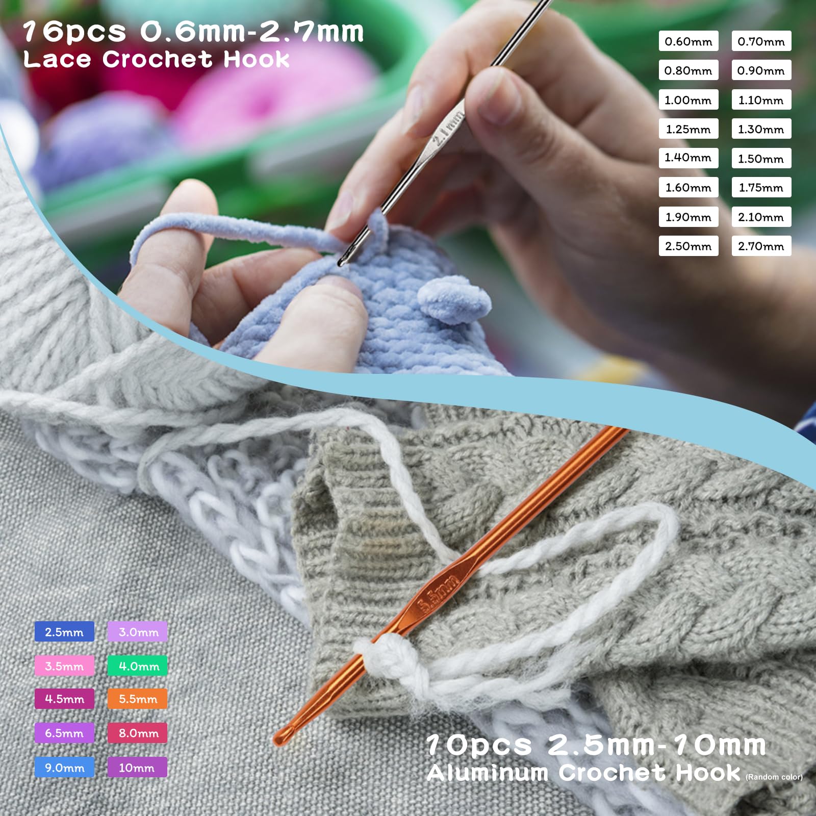 Mayboos 96 Pack Crochet Hooks Set, Ergonomic Knitting Needle Weave Yarn Kits with Storage Case and Crochet Needle Accessories, Crochet Needles Kit for Beginners and Experienced Crochet Hook Lovers