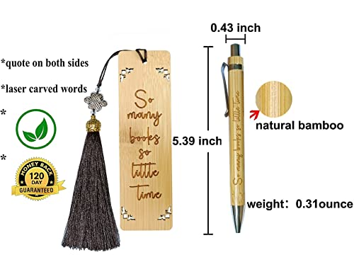 Handmade Bamboo Bookmark with Laser Carved Quote, Wooden Bookmark with Beautiful Tassel,A Unique Gift with Ball Point Pen Set for Teachers, Students, Men and Women. (A2)