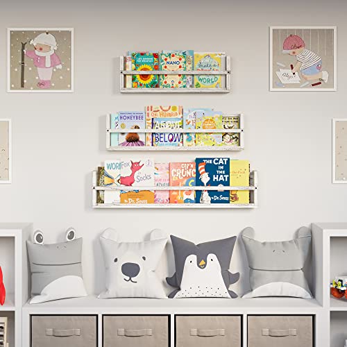 brightmaison Polynez 36"-30"-24" Kids Bookshelf for Wall, Nursery Books Shelves Wall, Kitchen Shelves, Floating Shelves for Wall Decor, Burnt White, Set of 3