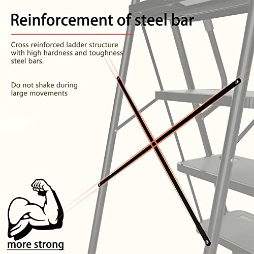 SUZHI Heavy Duty 4 Step Foldable Ladder with Handrails, Attachable Tool Bag & Anti-Slip Wide Pedal Ladders for Indoor Hanging Paintings, Cleaning High ledge&Ceiling,Fan, 300 Pound Capacity