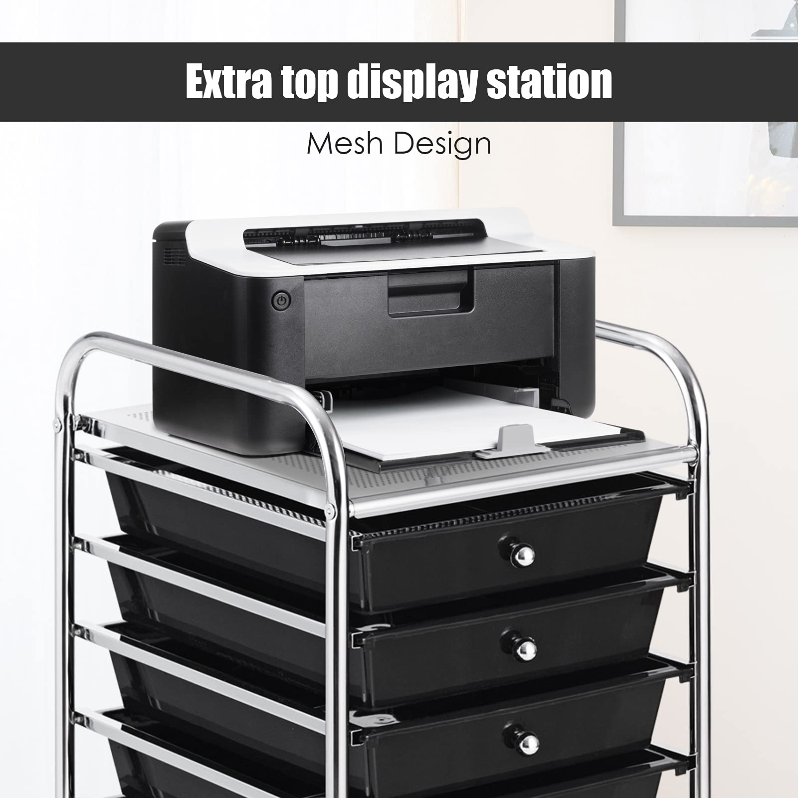GOFLAME Rolling Drawer Cart with 10 Drawers, Utility Storage Organizer Cart with Wheels and Metal Frame, Art Cart for Office, School, Home, Black