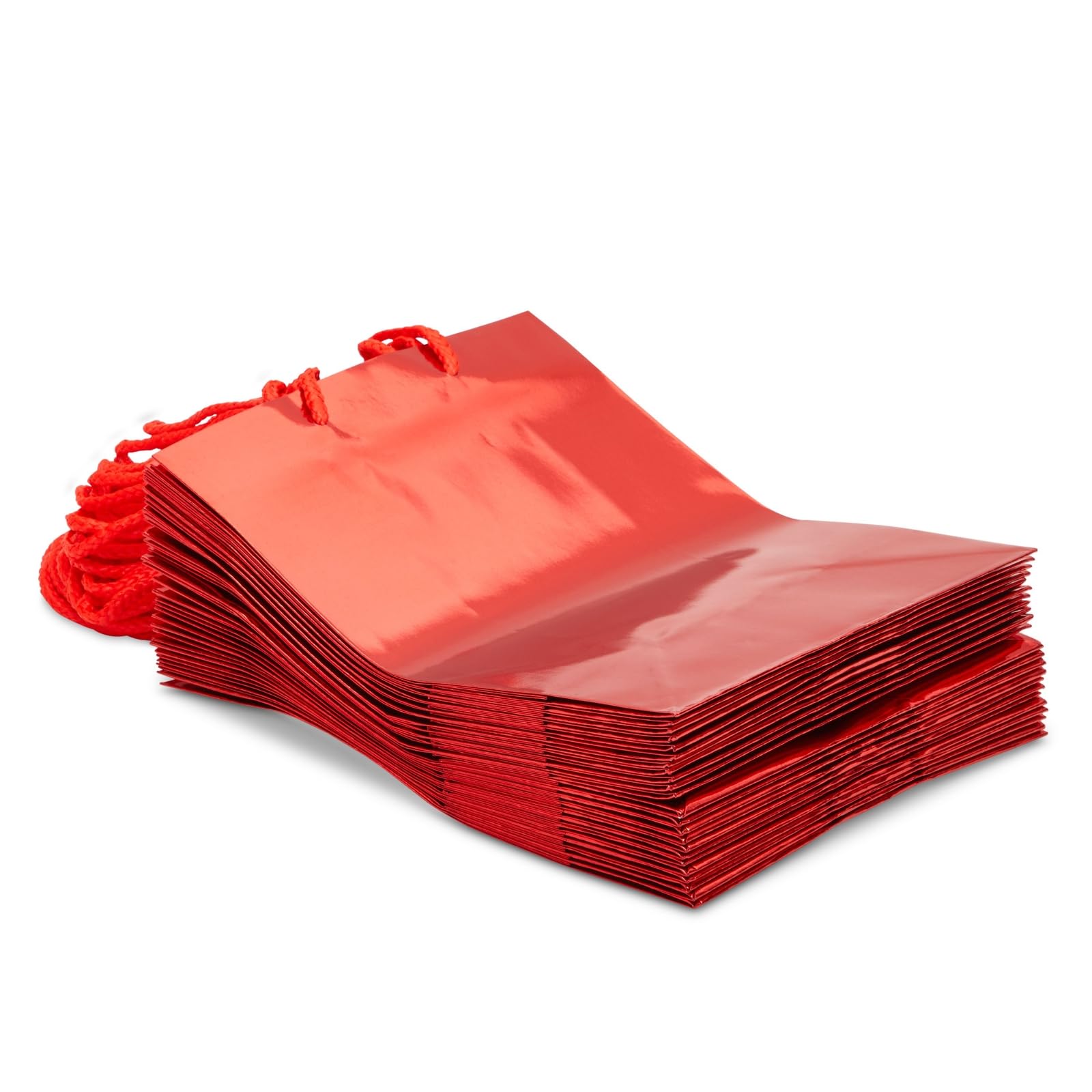 Sparkle and Bash Red Metallic Medium Gift Bags with Handles for Weddings, Birthdays (9.25 x 8 x 4.25 in, 24 Pack)