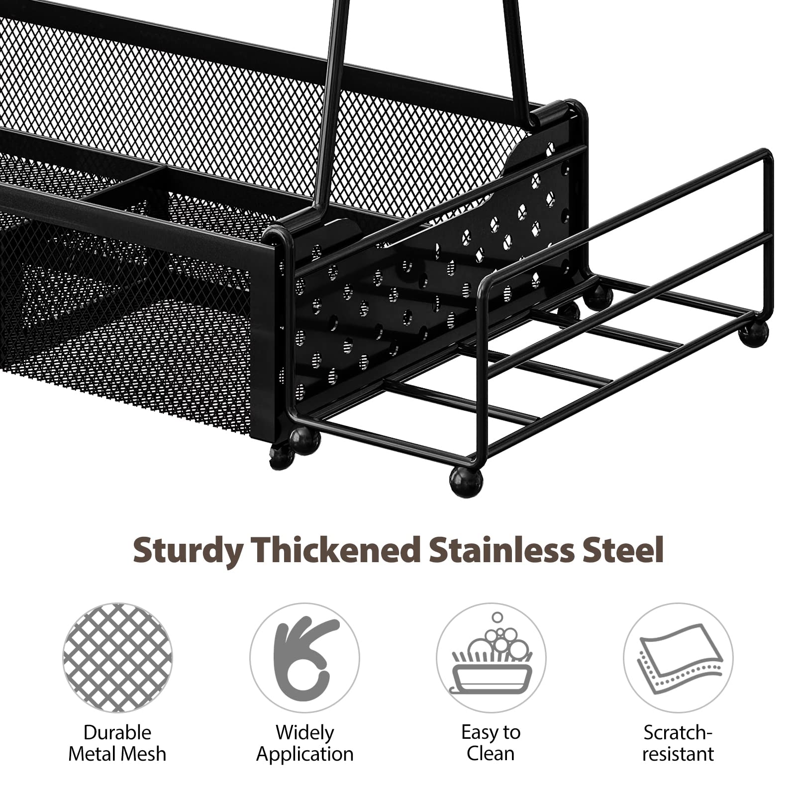 WHITE TIGER Grill Caddy for Camping, Picnic Caddy for Plates and Utensils, BBQ Caddy with Paper Towel Holder for Outdoor, Camper Must Haves for Barbecue Accessories Storage Organizer (Black)