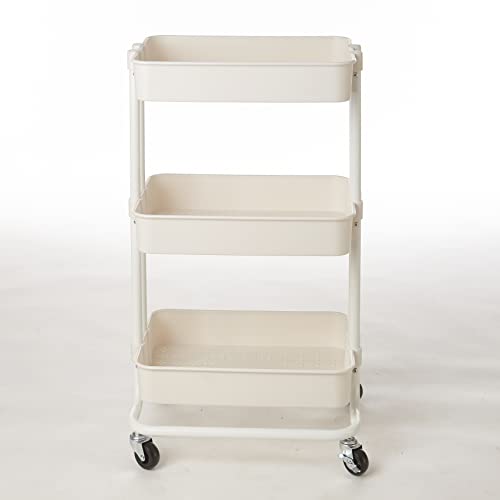 Urban Lifestyle Plastic 3 Tier Rolling Storage Cart, White