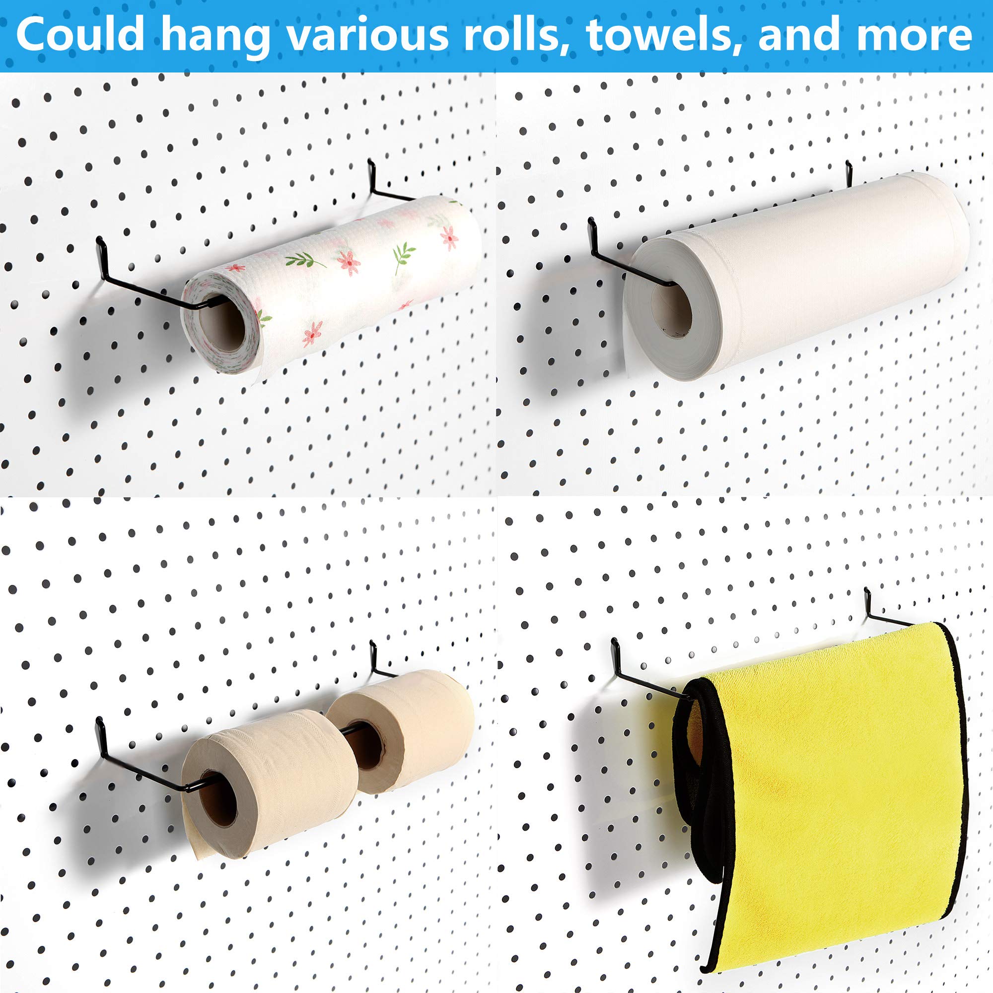 Paper Towel Holder for Pegboard, Extendable, Fit Any Standard Pegboard, 2 Packs, Black