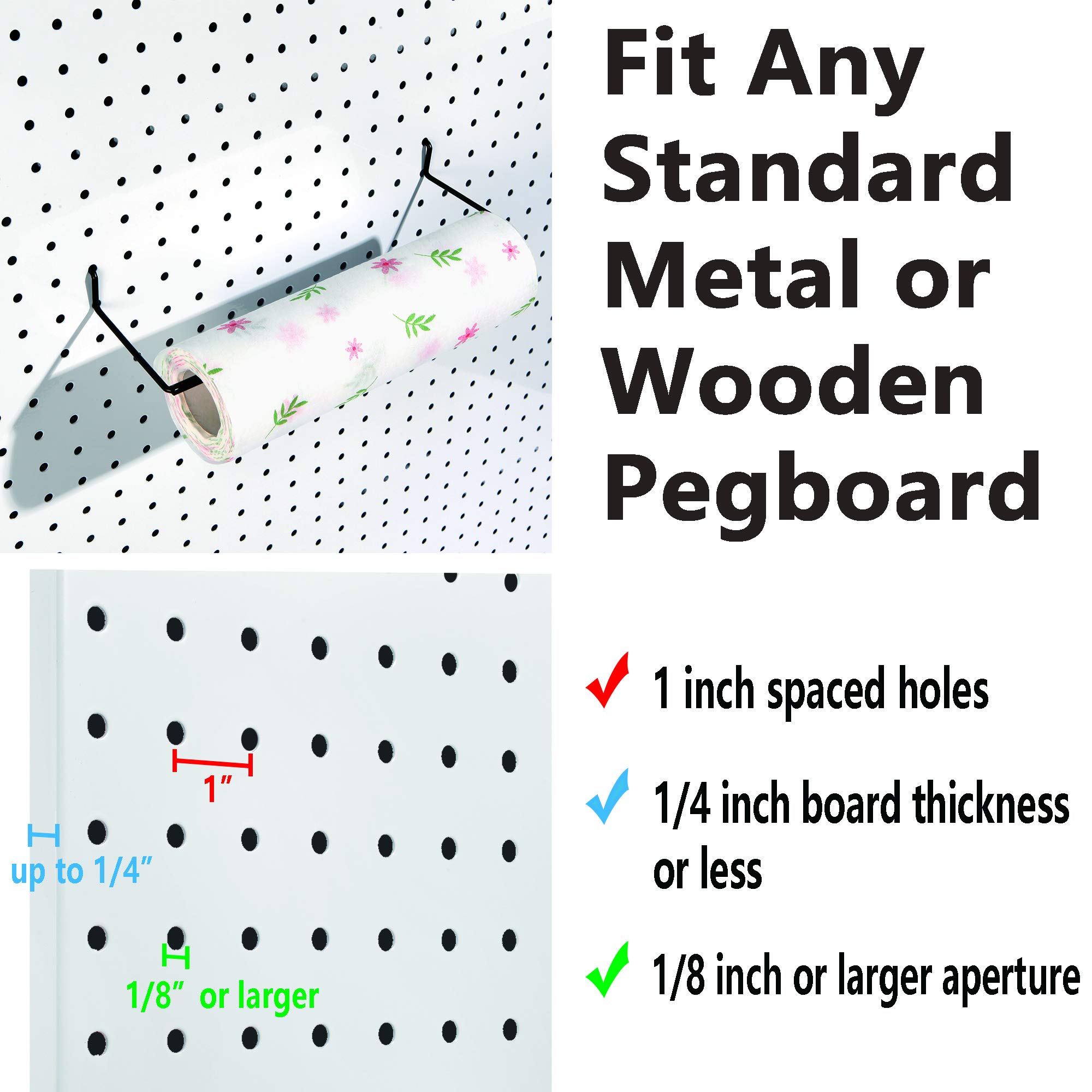 Paper Towel Holder for Pegboard, Extendable, Fit Any Standard Pegboard, 2 Packs, Black