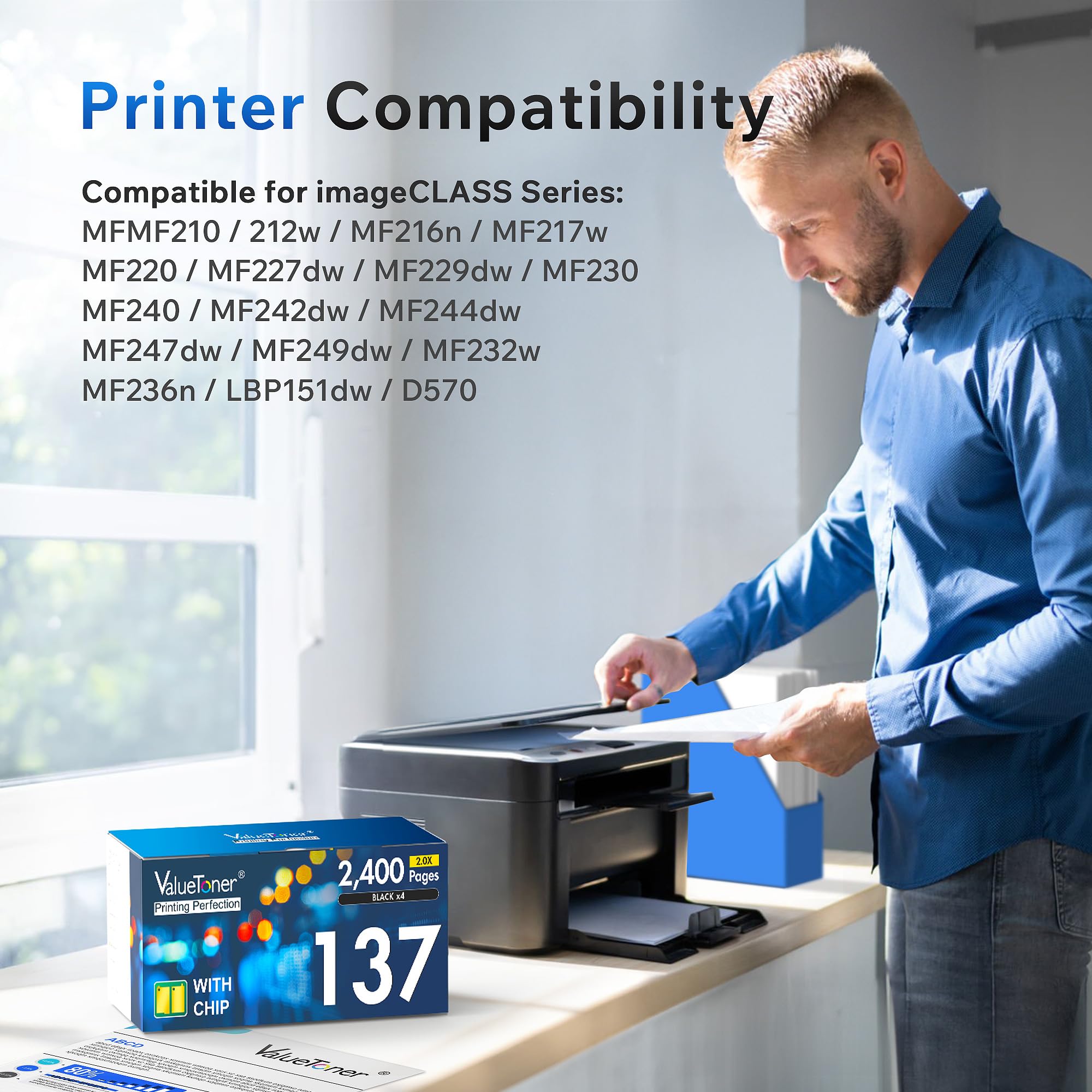 Valuetoner Compatible Toner Cartridge Replacement for Canon 137 CRG 137 9435B001AA to Use with ImageClass D570 MF236n MF247dw LBP151dw MF227dw MF229dw MF216n MF232W MF217w LBP151dw MF249dw (4 Black)