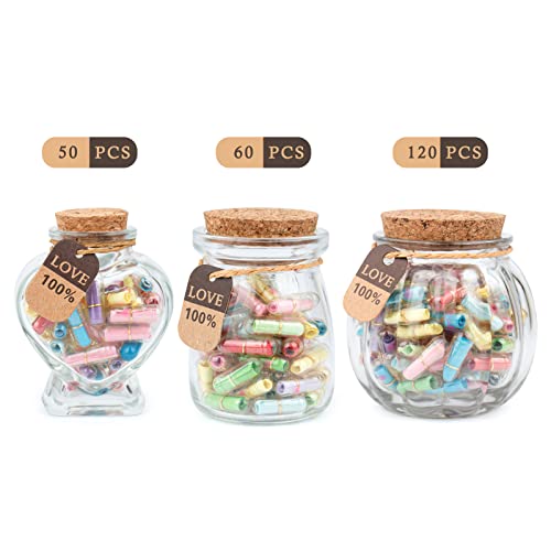XHDAI Capsule Letters Message in a Bottle Glass,Capsule Message Pills/Love Letter/Cute Gifts Ideas for Boyfriend/Girlfriend. (Transparent 60PCS)