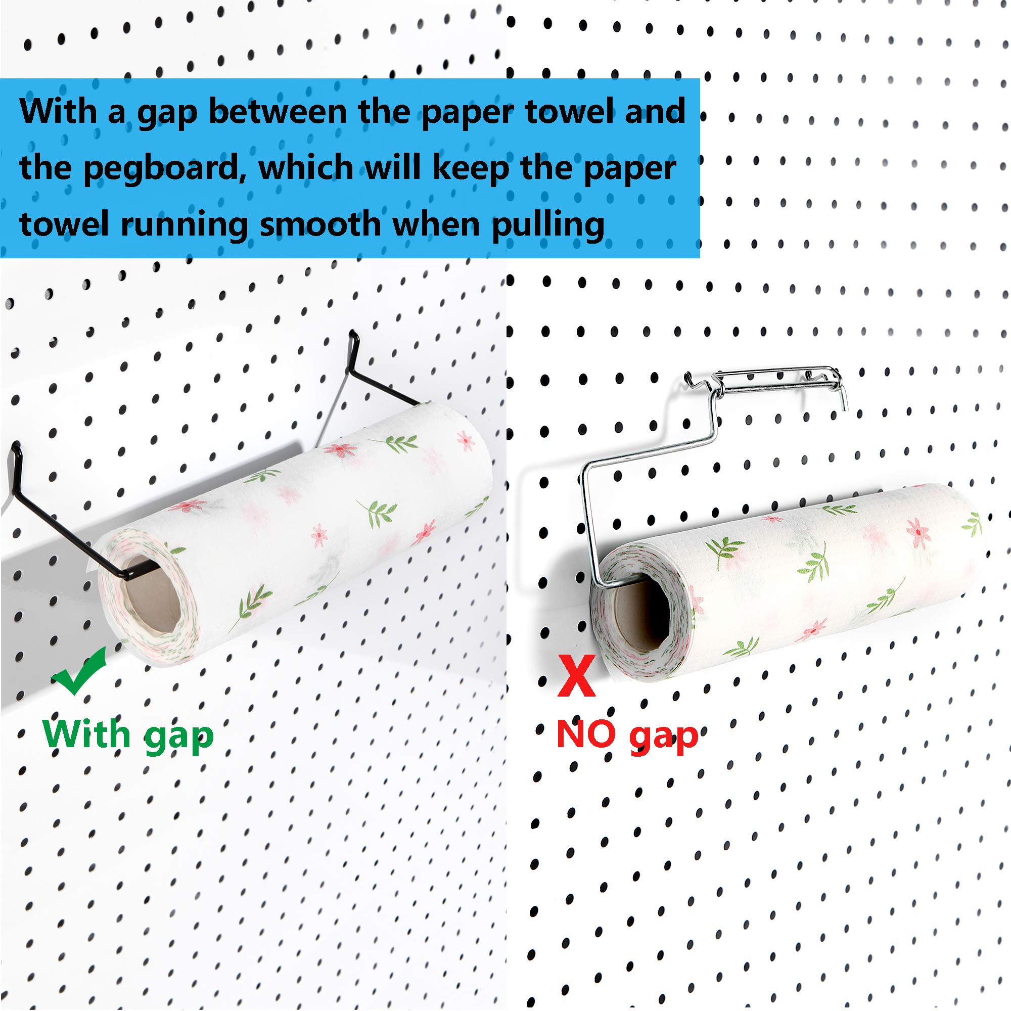 Paper Towel Holder for Pegboard, Extendable, Fit Any Standard Pegboard, 2 Packs, Black