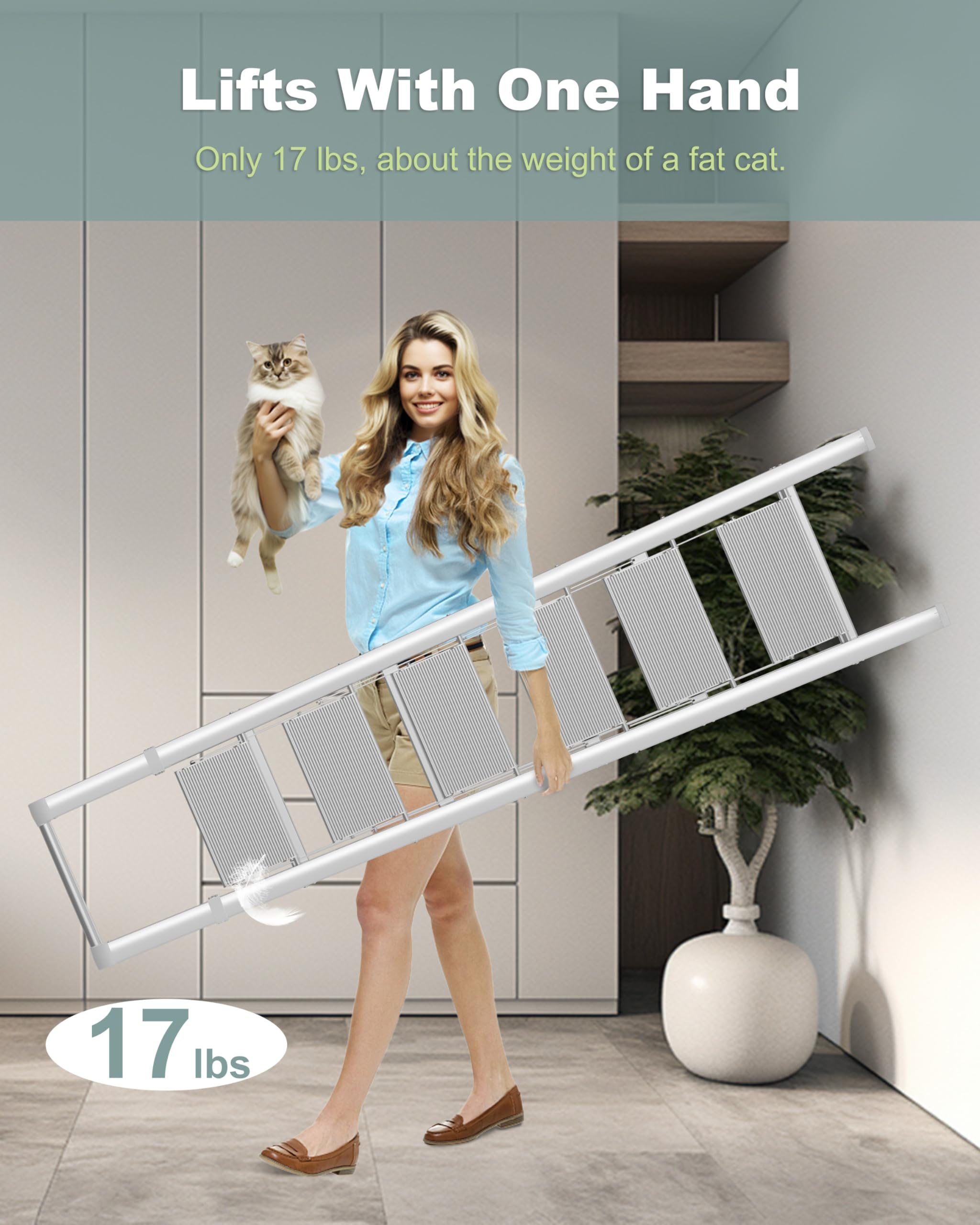 COROCO 6 Step Ladder for 12 Feet High Ceiling, Folding Step Stool with Handgrip and Anti-Slip Wide Pedal, Portable Lightweight Aluminum Stepladder for Kitchen, Home (300 lbs Capacity) - White