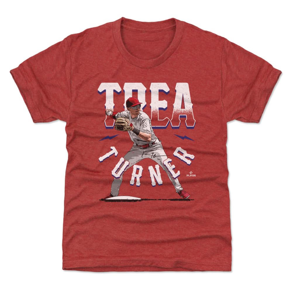 500 LEVEL Trea Turner Youth Shirt (Kids Shirt, 14-16Y X-Large, Tri Red) - Trea Turner Philadelphia Bold WHT
