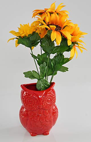 Home-X Ceramic Owl Utensil Holder - Kitchen Organizer, Large Utensil Caddy for Counter, Cooking & Spatula Storage Crock, Farmhouse Decor, Home & Kitchen Accessory, Red