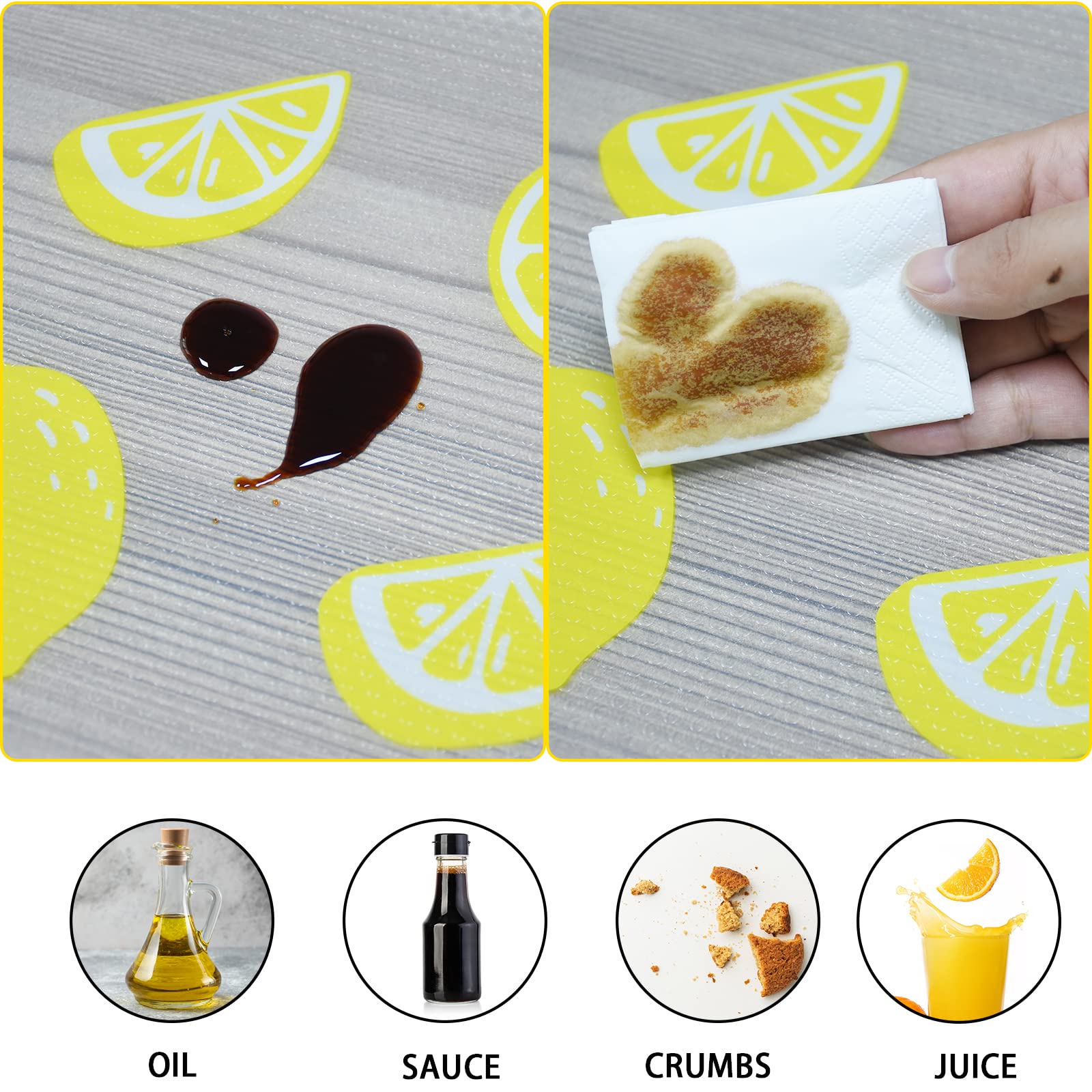 Ganwawo 8 Pcs Refrigerator Liners,Washable Non-Slip Refrigerator mat,Free Anti-Slip mat,for Drawer, Shelf and Refrigerator Liners, Cuttable Refrigerator mat (Lemon)