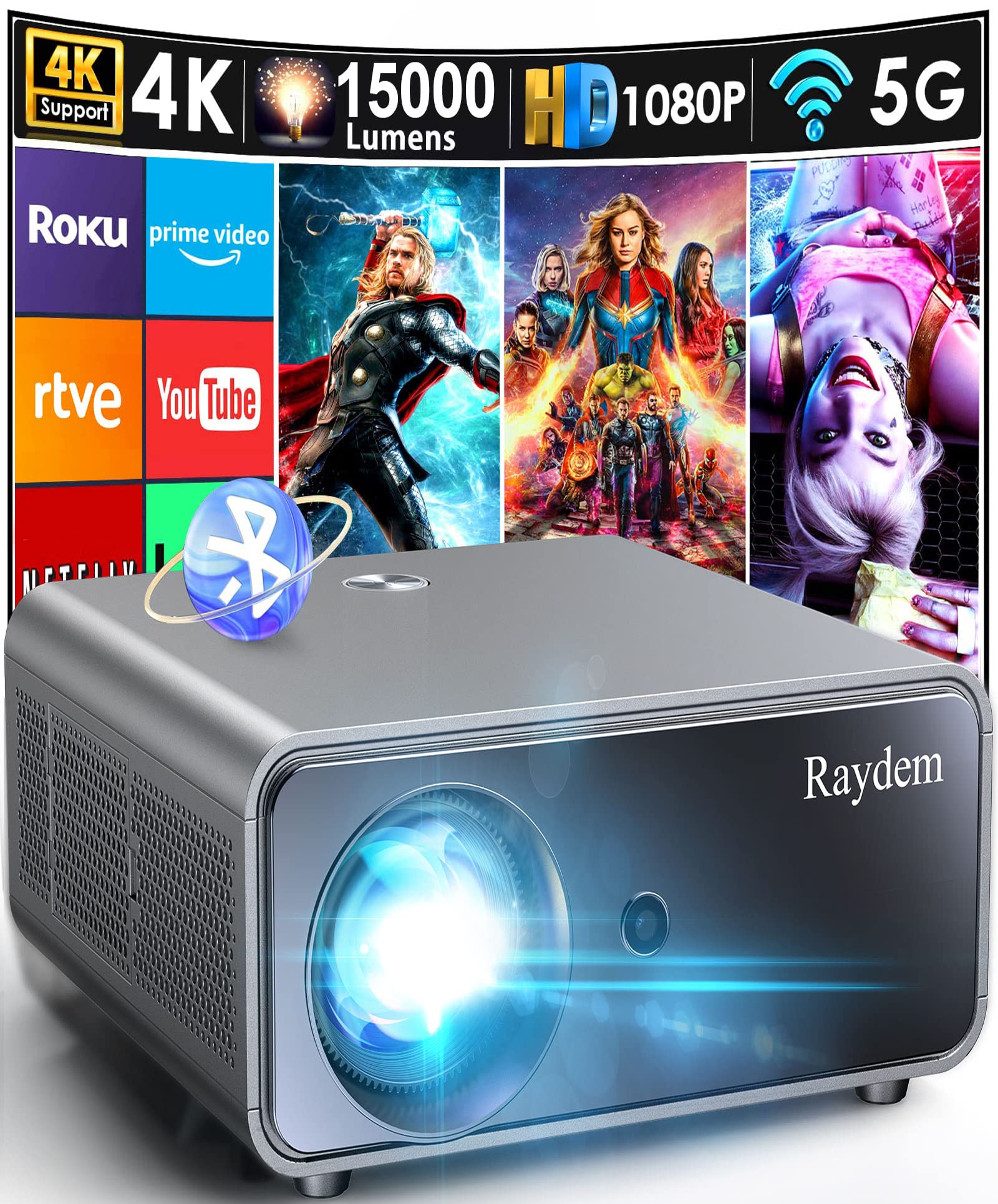 Projector with 5GHz Wi-Fi and Bluetooth,350 ANSI Portable Projector, Support 1080P Video Projector, Outdoor Movie Proyector, Indoor Home Theater Video Projector,Focus Adjustment