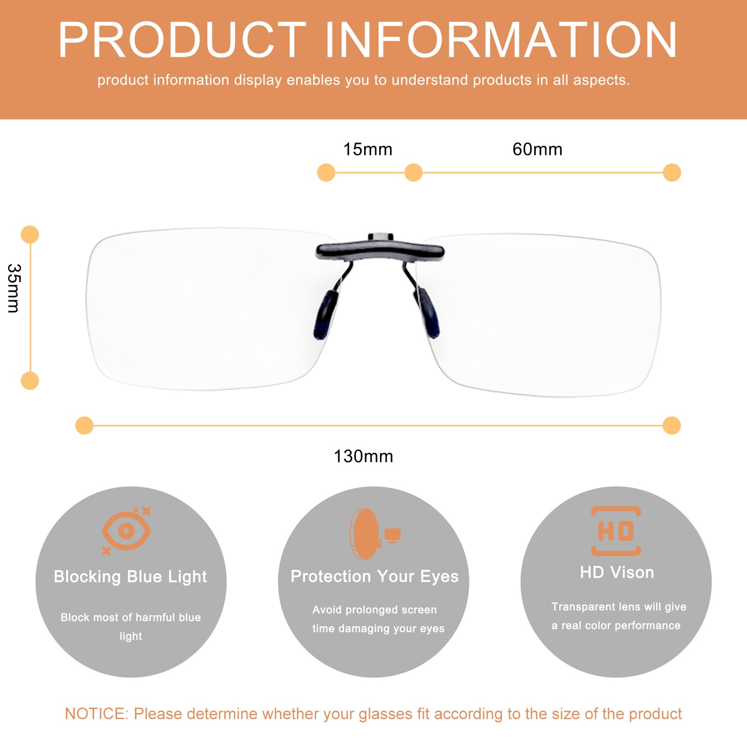 FONHCOO Clip on Blue Light Blocking Glasses Womens Mens Over Prescription Glasses Frameless Lens Anti Eyestrain Headaches UV Filter Computer Gamer Eyeglasses Transparent