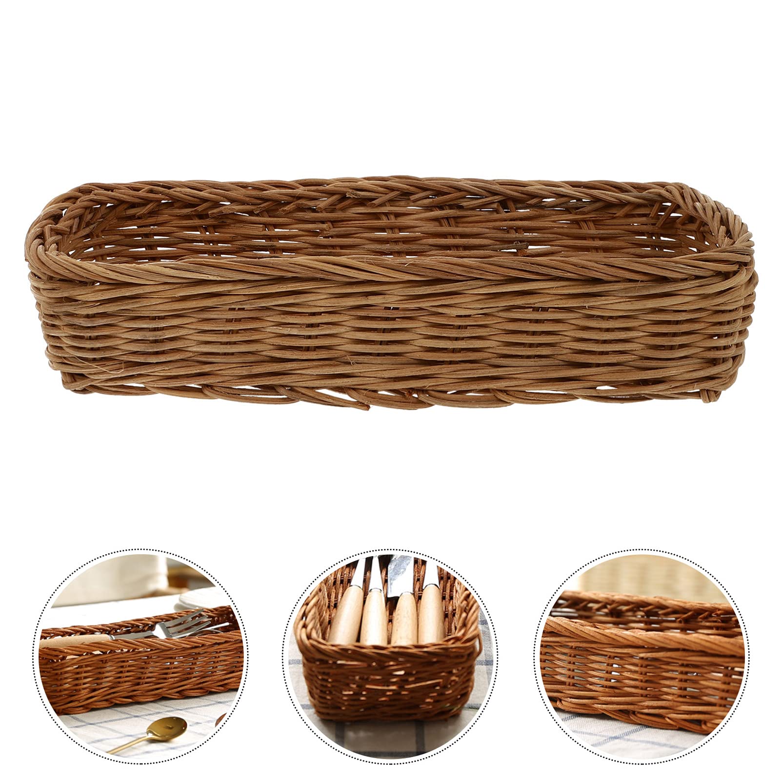 BESPORTBLE Wicker Cutlery Basket Rectangular Woven Baskets Bins Woven Forks Knives Spoons Storage Organizer Box Seagrass Basket for Silverware