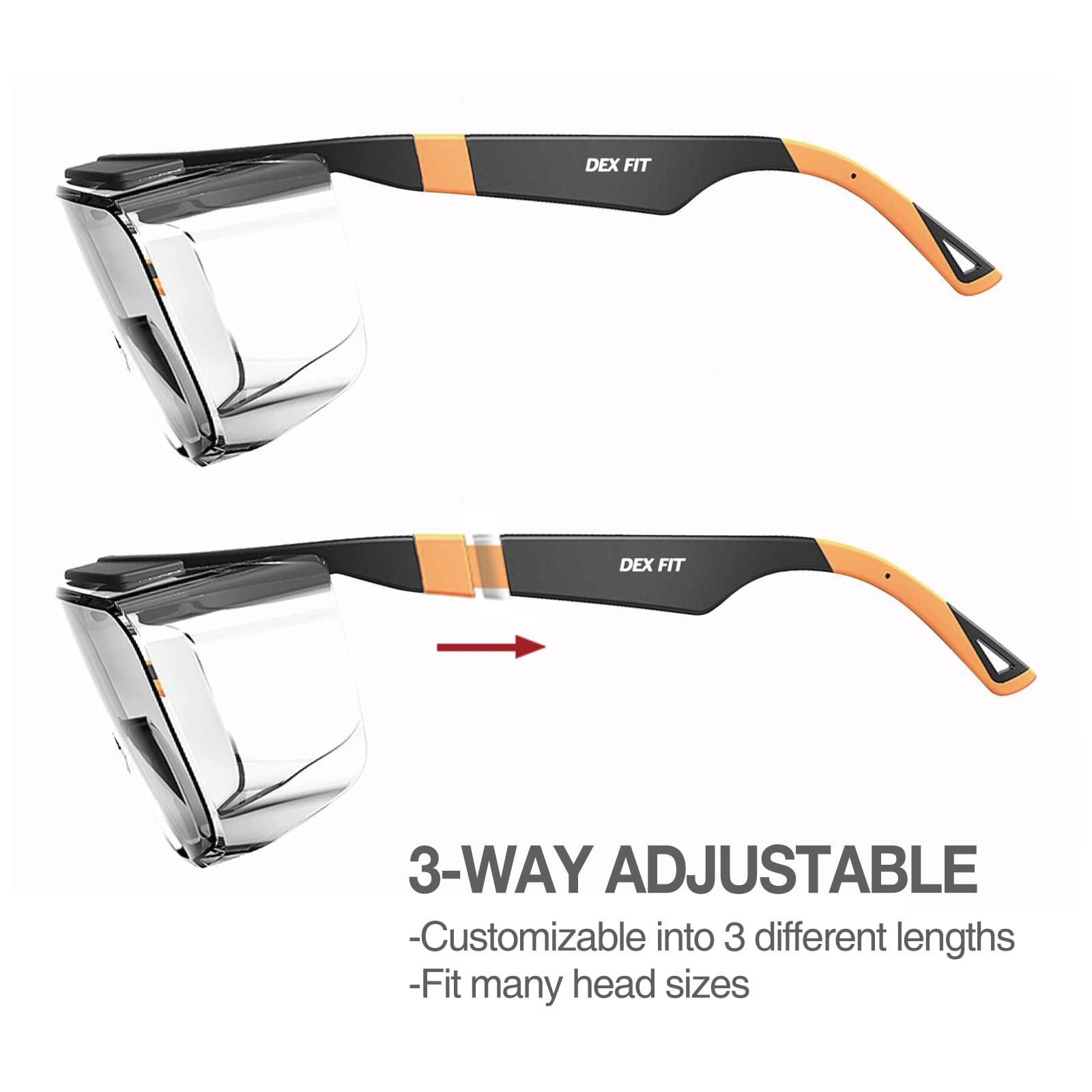 DEX FIT Safety Work Over Glasses SG210 OTG; Z87 Eye Protection for Men & Women, Fog & Scratch Resistant, Adjustable, UV Block (Black & Blue Frame, Clear Lens)