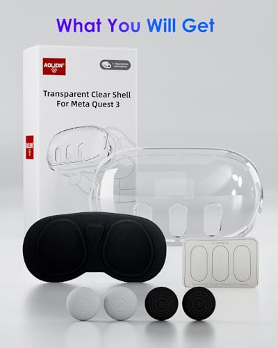 Accessories for Meta Quest 3, VR Accessory Set for Oculus Quest 3, VR Accessories Included Transparent Shell Cover, Lens Tempered Glass Protector, Protective Lens Cover, Joystick Caps