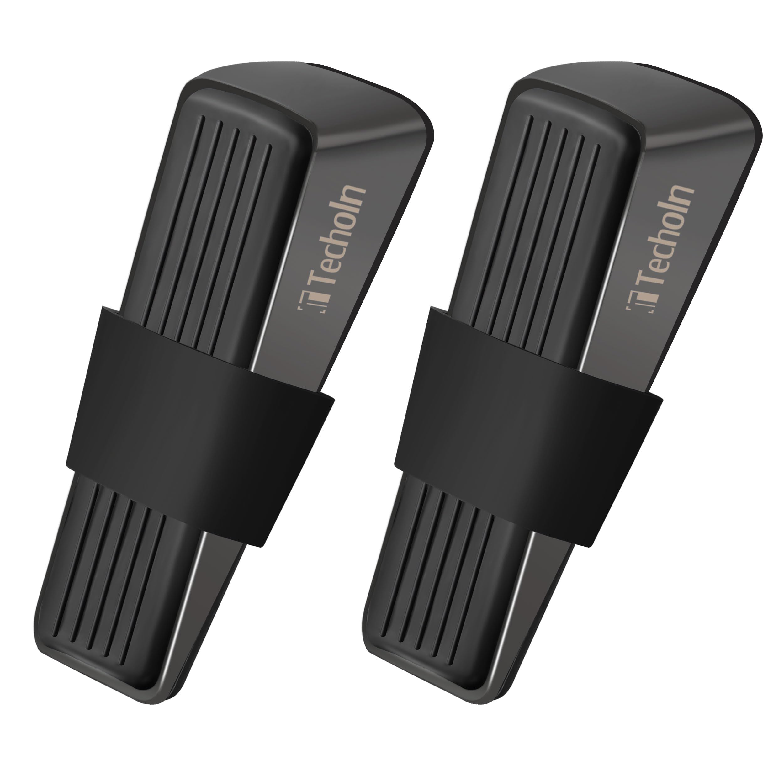Techoln Heavy Duty Door Stopper, Rubber Wedge,304 Stainless Steel Security Door Stops,Suitable for All Floor Surfaces, with Hangers for Easy Storage (2, Black)