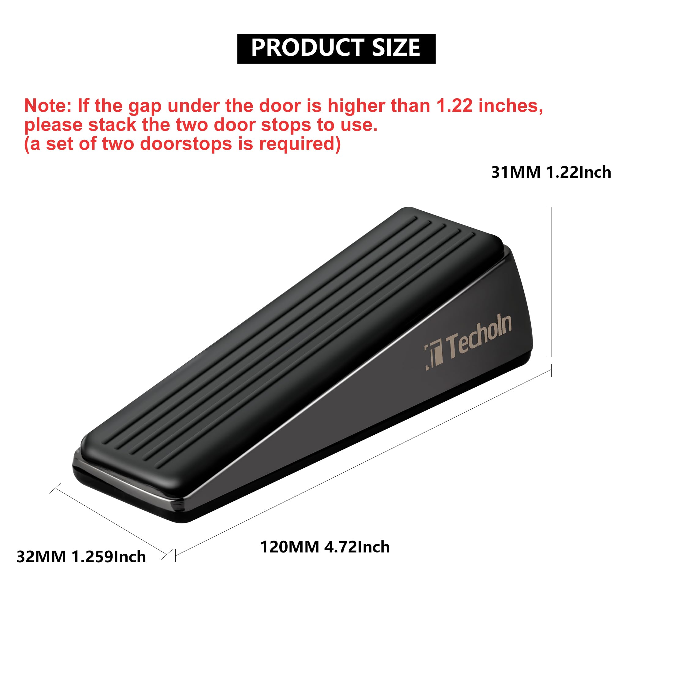 Techoln Heavy Duty Door Stopper, Rubber Wedge,304 Stainless Steel Security Door Stops,Suitable for All Floor Surfaces, with Hangers for Easy Storage (2, Black)