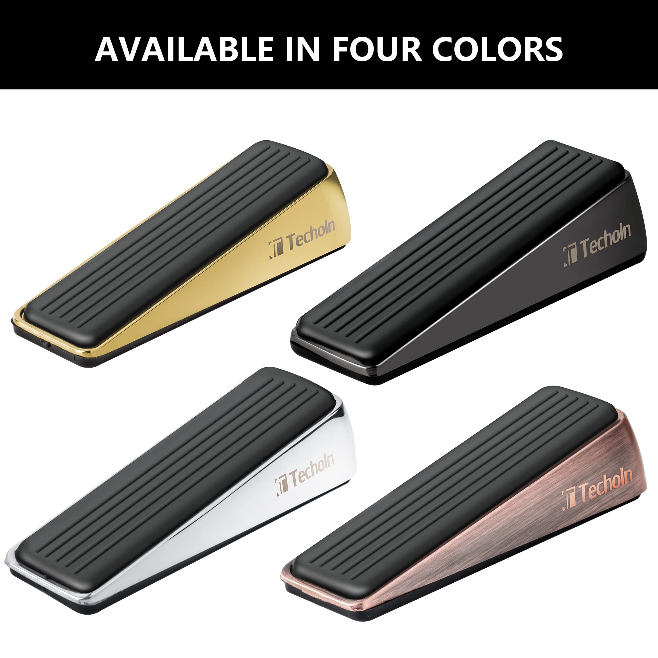 Techoln Heavy Duty Door Stopper, Rubber Wedge,304 Stainless Steel Security Door Stops,Suitable for All Floor Surfaces, with Hangers for Easy Storage (2, Black)